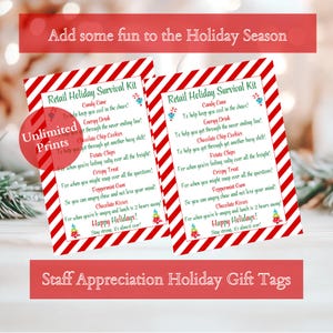 Retail Holiday Survival Kit Gift Cards, Printable Staff Appreciation ...