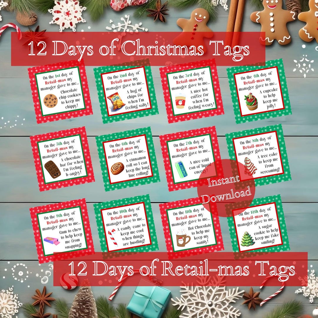 12 Days of Retail-mas Gift Tags, Twelve Days of Christmas Gift Tags ...