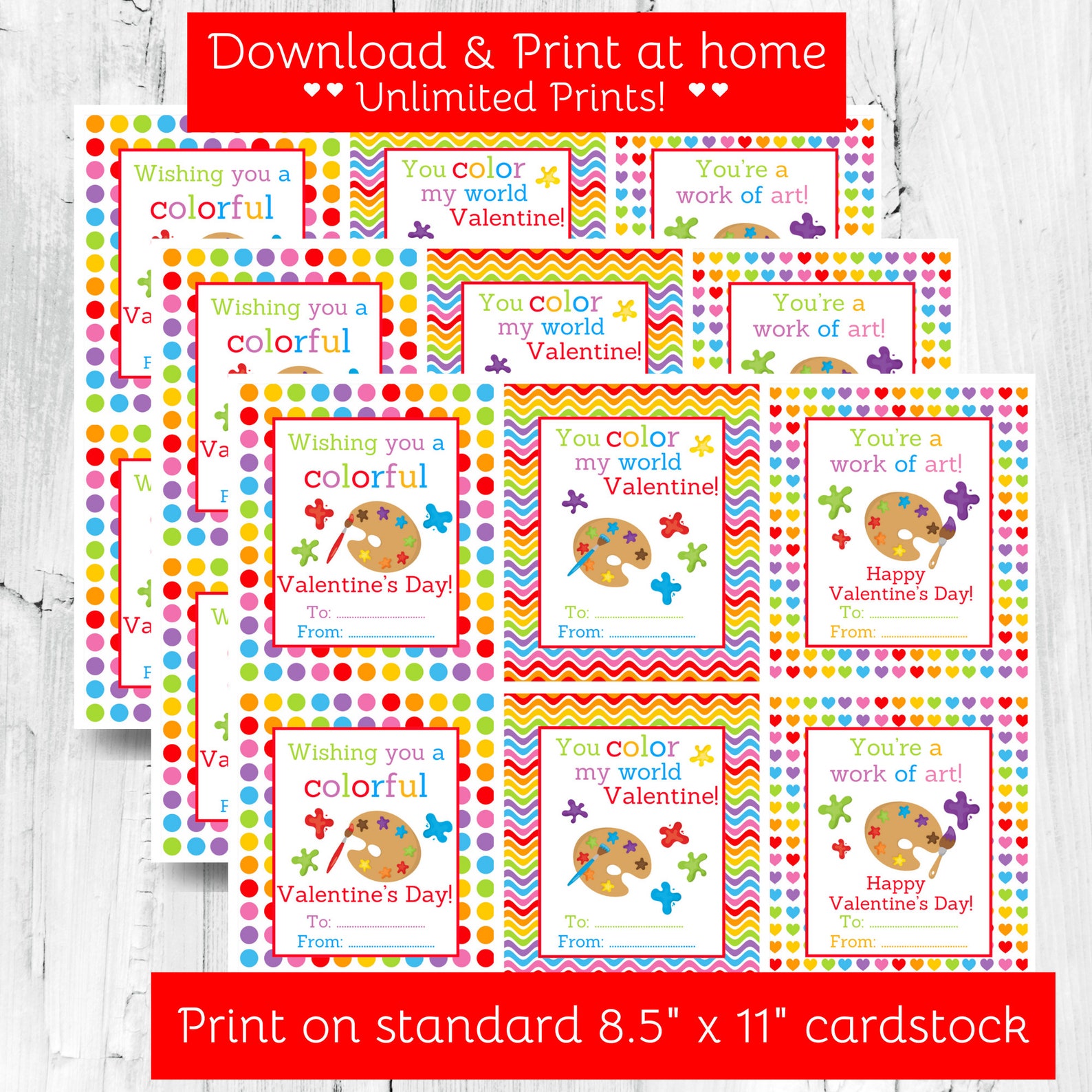 Printable Little Artist Art Valentine Cards, Kids Classroom Art ...