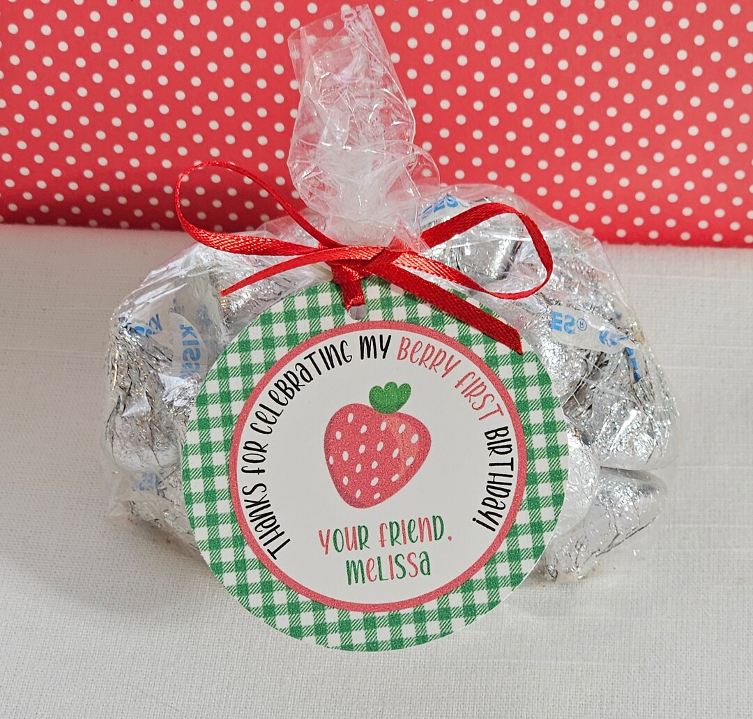 Berry First Birthday Strawberry Favor Tags, Thanks for Celebrating My ...