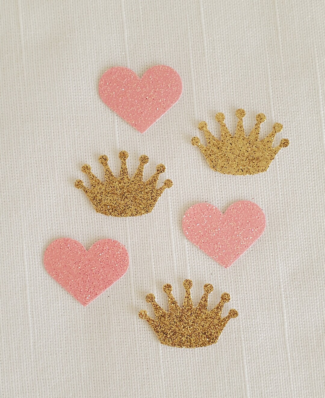 Gold Princess Crown and Pink Heart Glitter Confetti, Royal Bridal Table ...