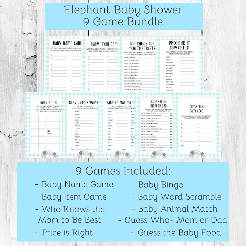 Elephant Printable Baby Shower Game Bundle, Welcome Little Peanut ...