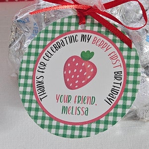 Berry First Birthday Strawberry Favor Tags, Thanks for Celebrating My ...