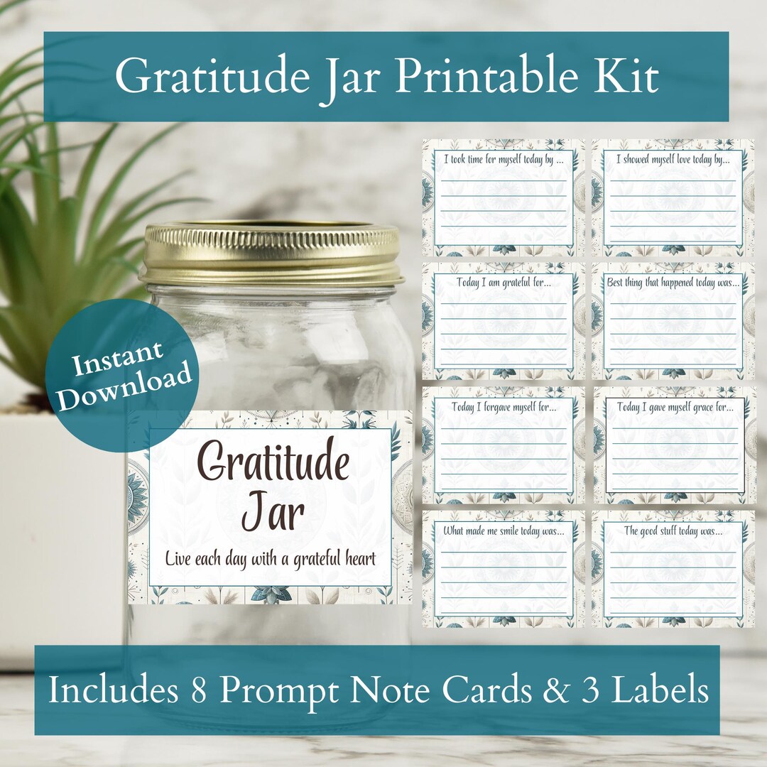 Gratitude Jar Kit Printable, Year of Gratitude Kit, Self Love Kit ...