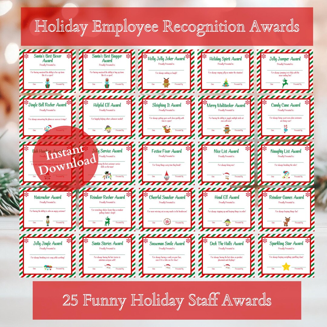 25 Funny Retail Employee Holiday Award Certificates, Printable ...