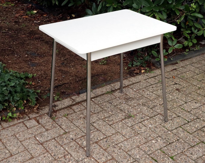 Small Vintage Kitchen Table From Wood With Formica Tabletop and Chrome ...