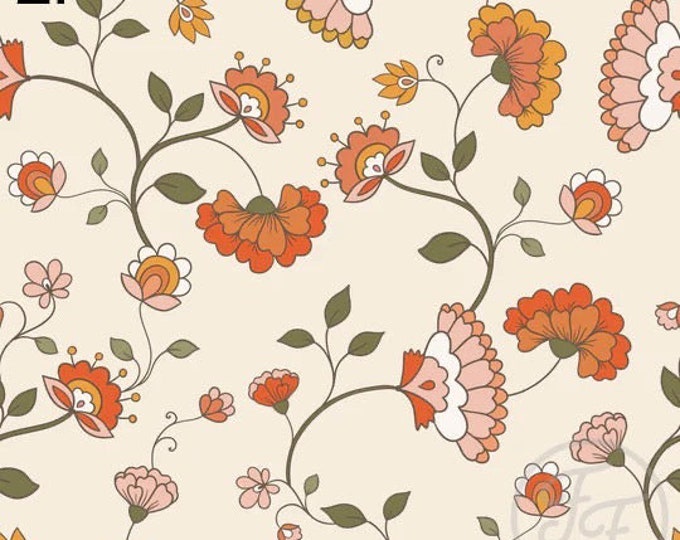 Retro Wildflower Whimsy| 2x1 RIBBED Cotton Knit Fabric | Family Fabric ...