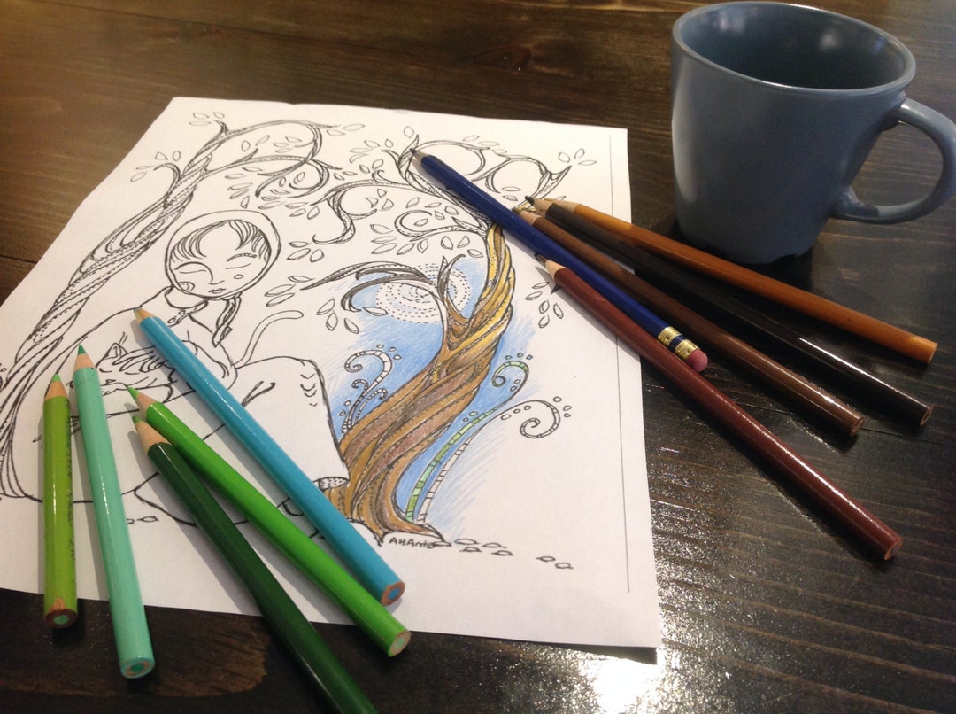 Adult Colouring Page, Quiet Moment With Cat, Colouring Page - Etsy