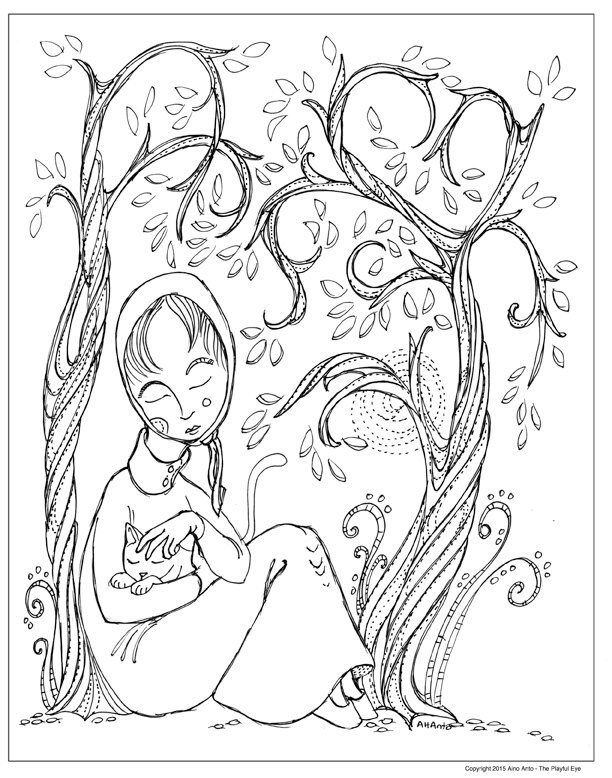 Adult Colouring Page, Quiet Moment With Cat, Colouring Page - Etsy