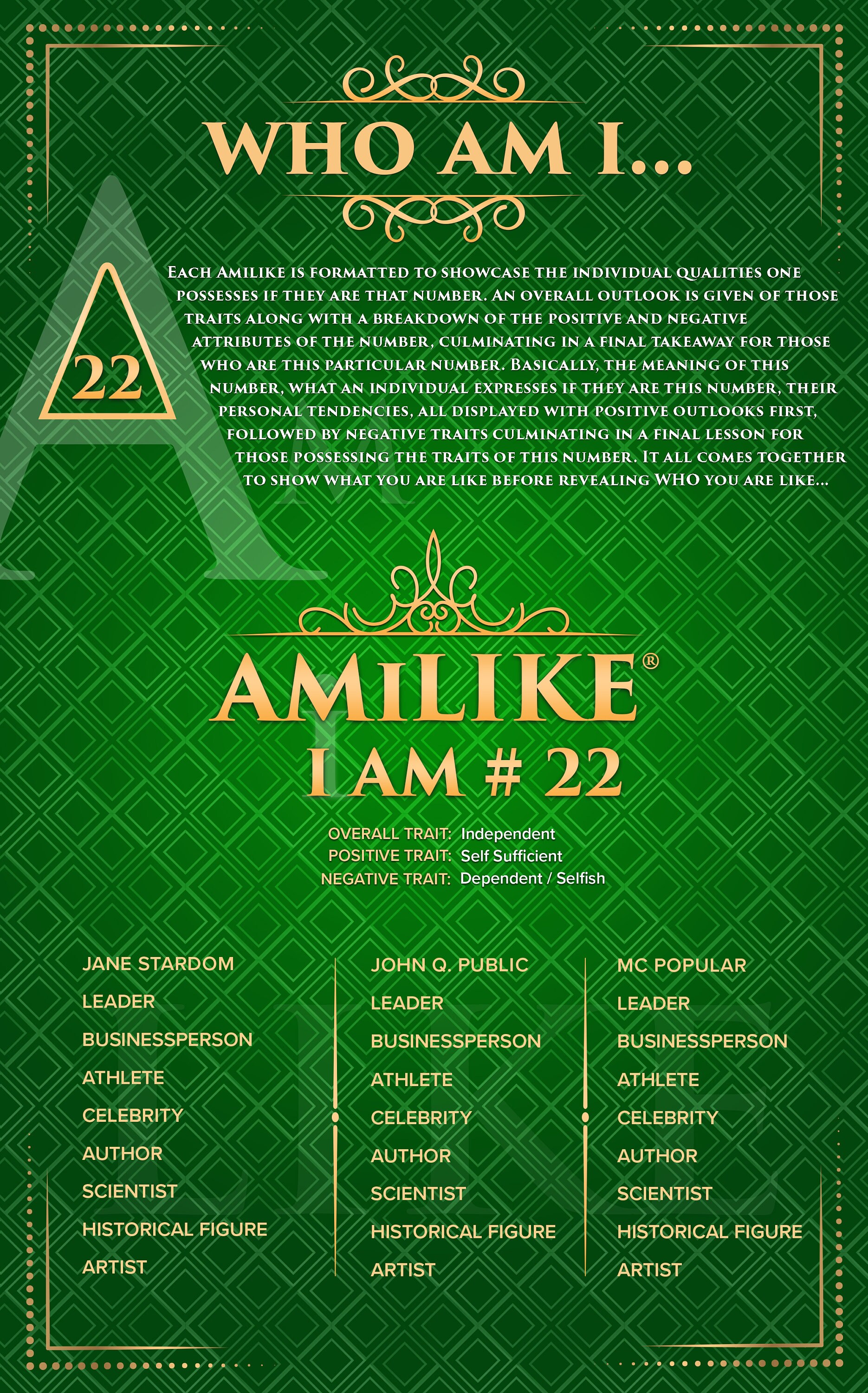 Who Am I? Google=8.6 BILLION Results. Amilike®=the Answer! Find. Share ...