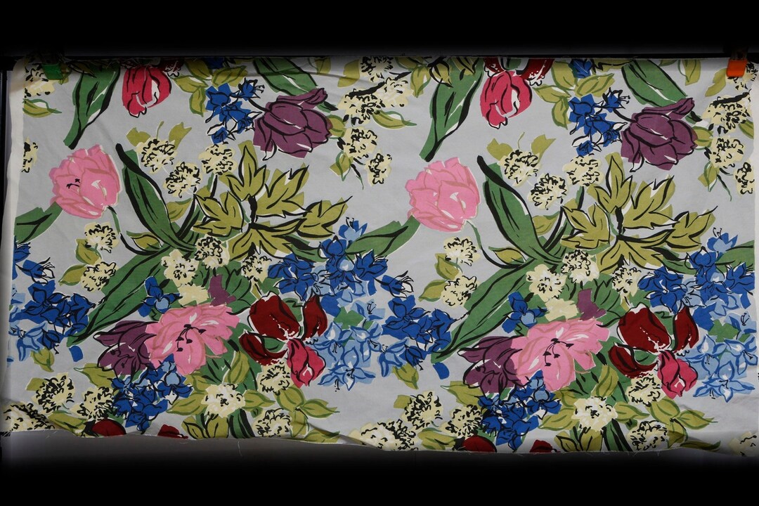 Floral 40's 50's Abstract Midcentury Bold Flowers W Outlines Pink ...