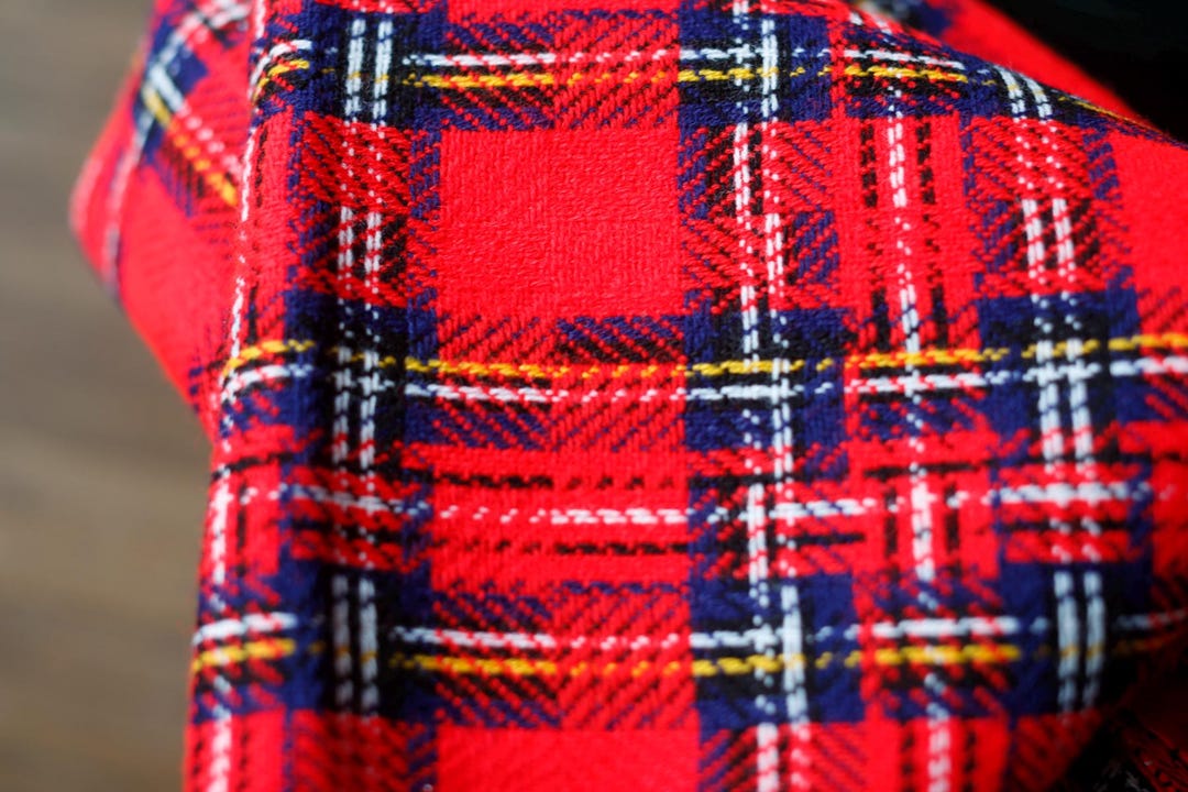 Vintage 60s 70s Fluorescent Red, Yellow and Blue Classic Plaid ...