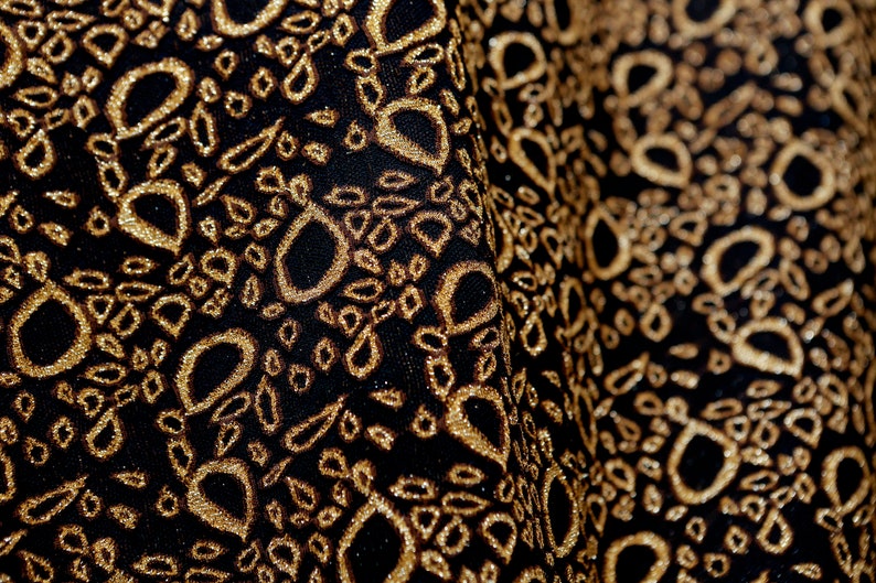 Gold and Black Metallic Thread Stretch Fabric With Random Circle ...