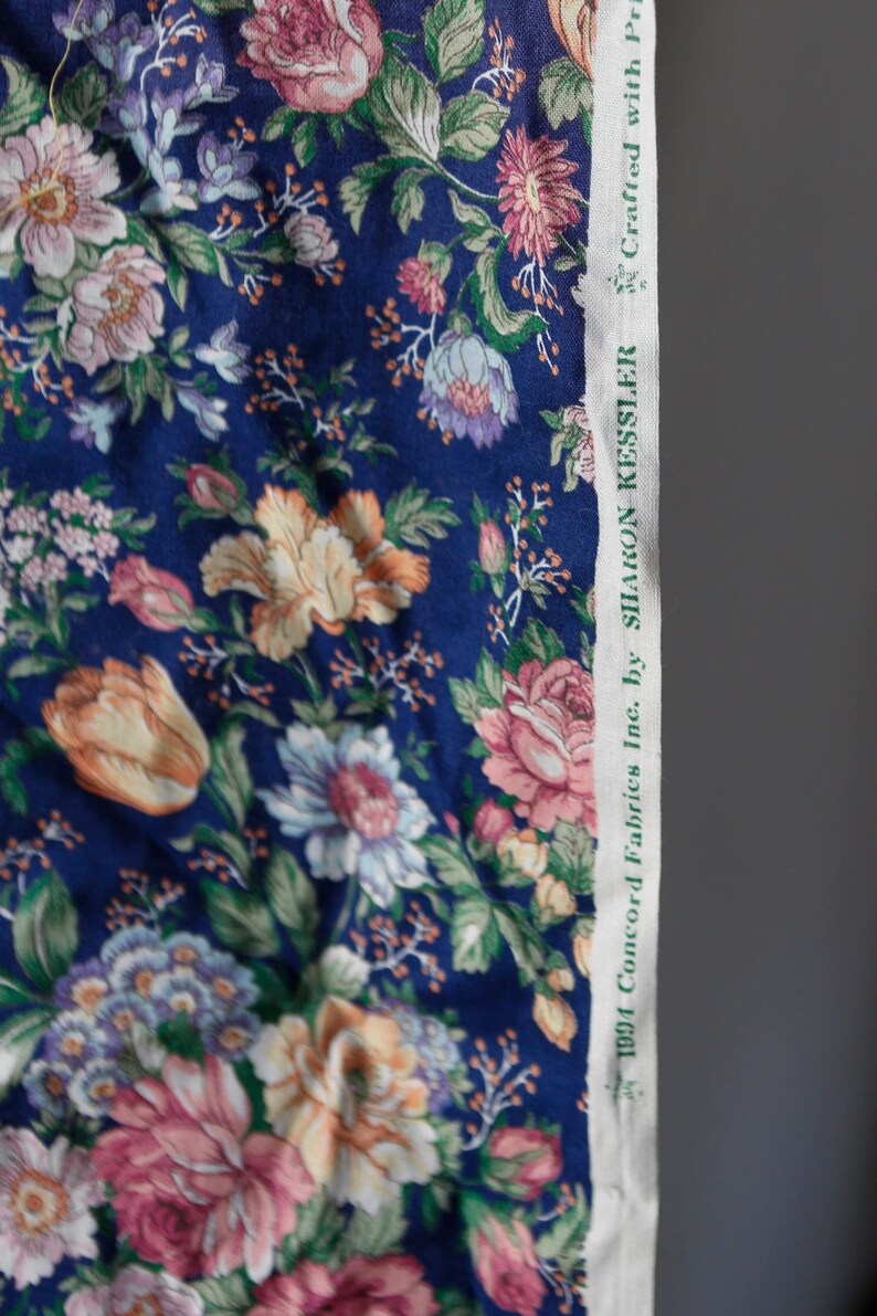 Sharon Kessler Floral 1994 Concord Fabrics Navy Blue With Pink Yellow ...