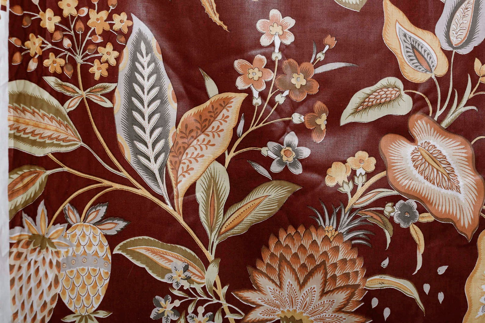Vintage Jay Yang Brown Ornate Floral Fabric earth Tones W - Etsy