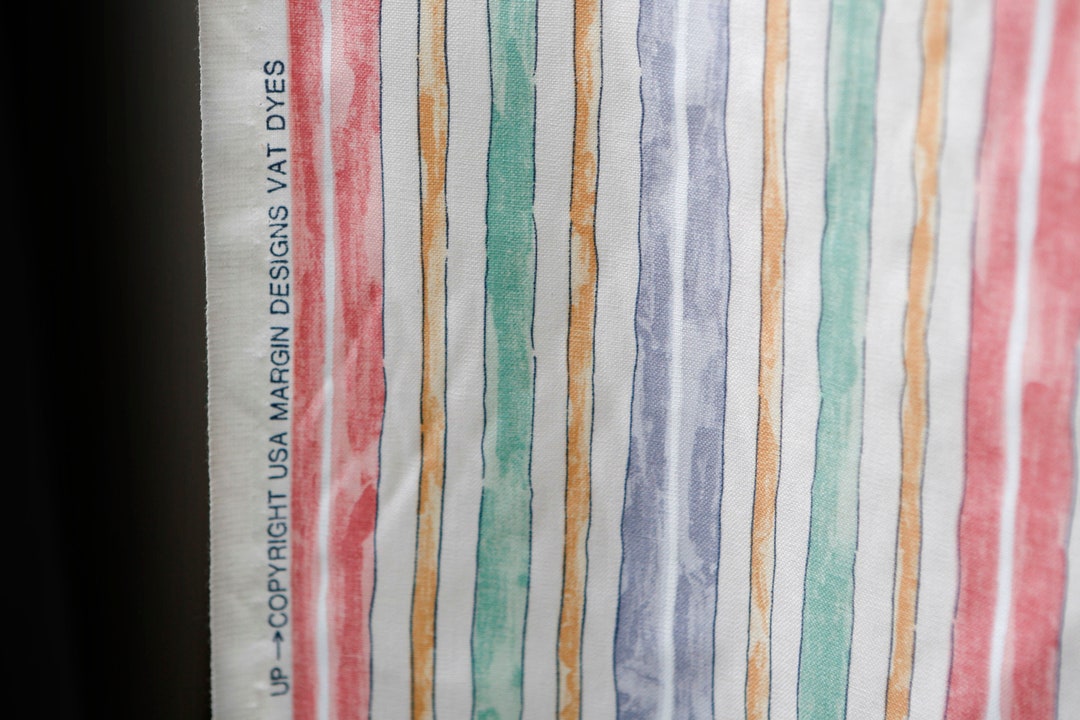 Margin Designs Vintage Striped Polished Cotton 1980's Pasel Stripes on ...