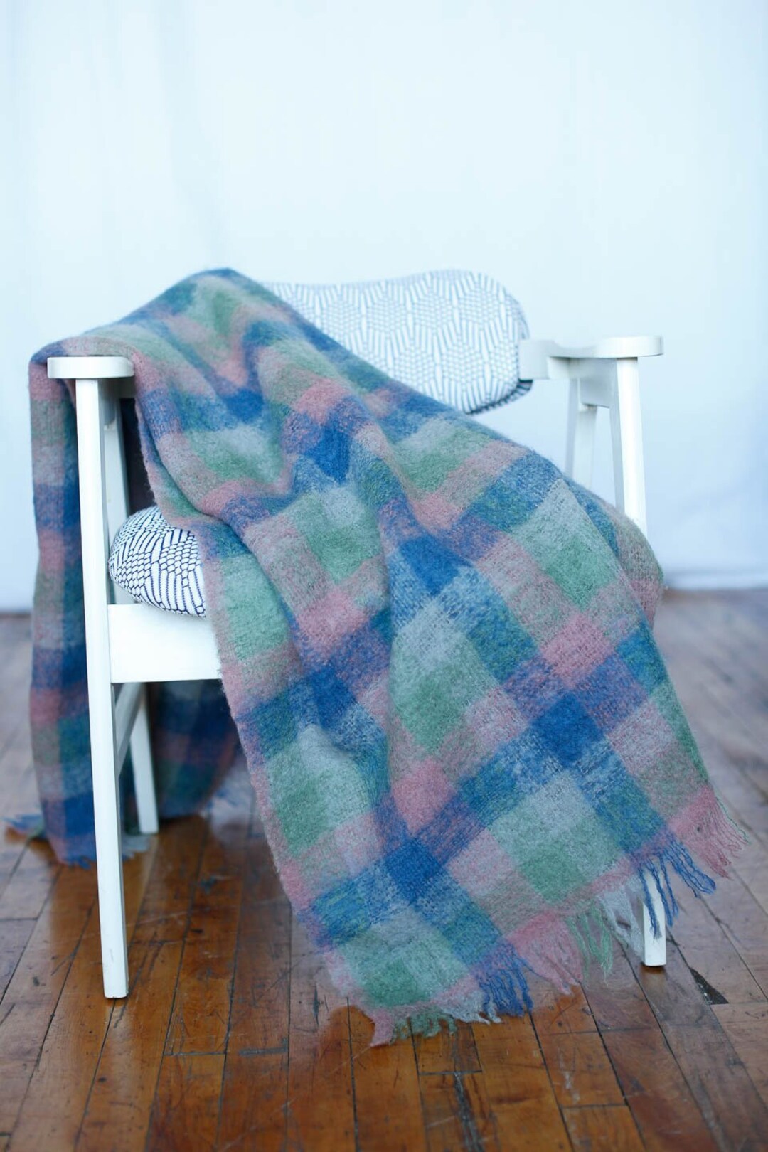 Vintage Scottish Wool and Mohair Throw Blanket -- Baby Blue, Pink ...