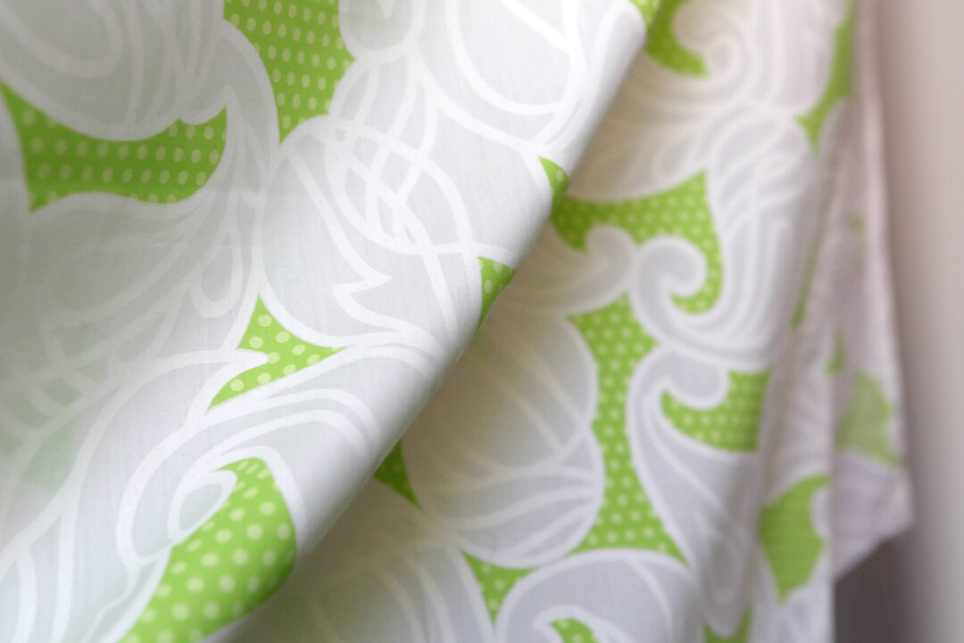 Lime Green and White Hawaiian Vintage Floral Polka Dot Cotton Fabric ...
