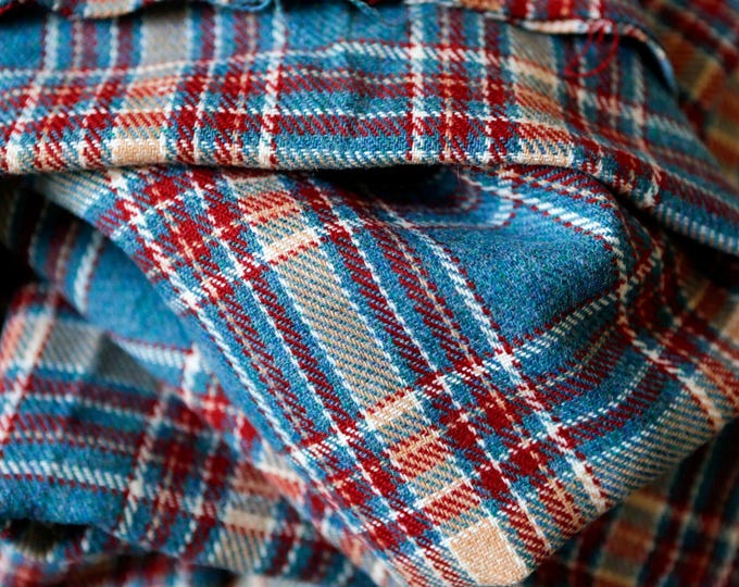Vintage Plaid Wool Fabric Teal Blue Burgundy Maroon Beige Light-med ...