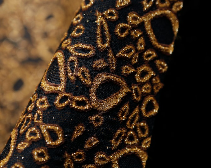 Gold and Black Metallic Thread Stretch Fabric With Random Circle ...