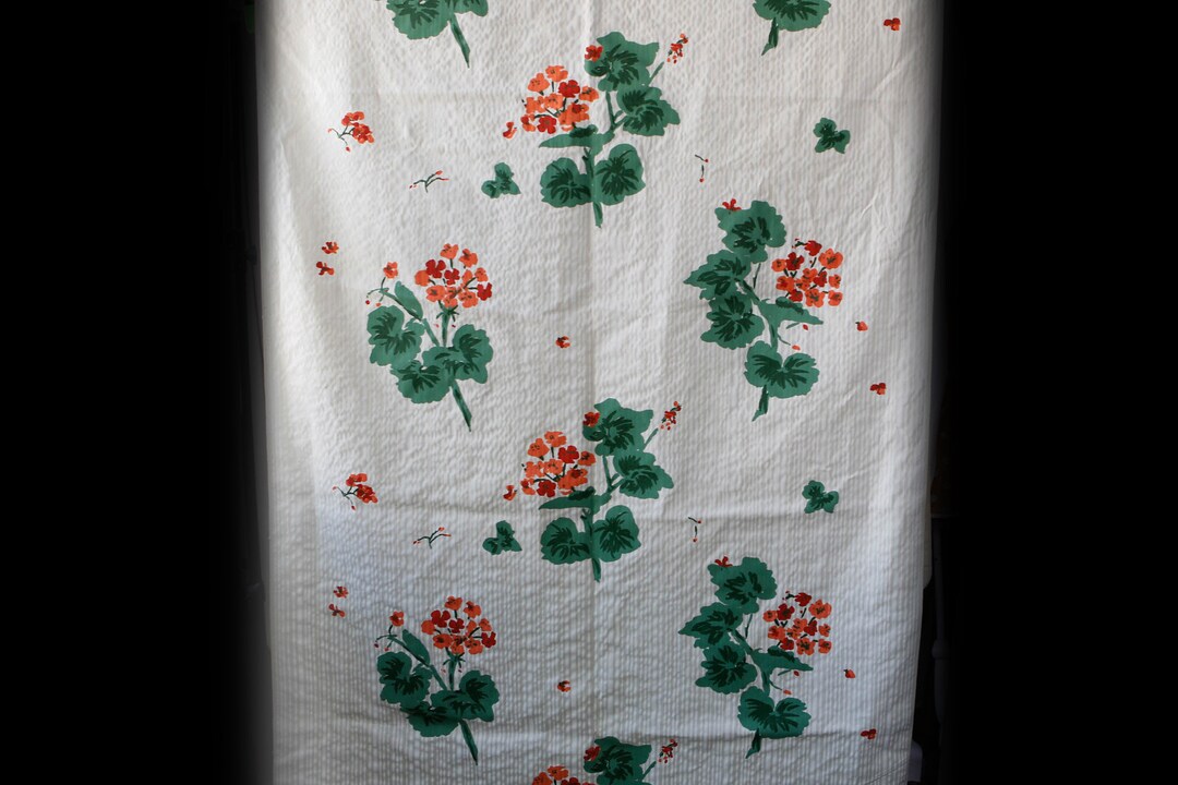 Vintage Mid-century Handprint Decor Fabric - White and Cream Striped ...
