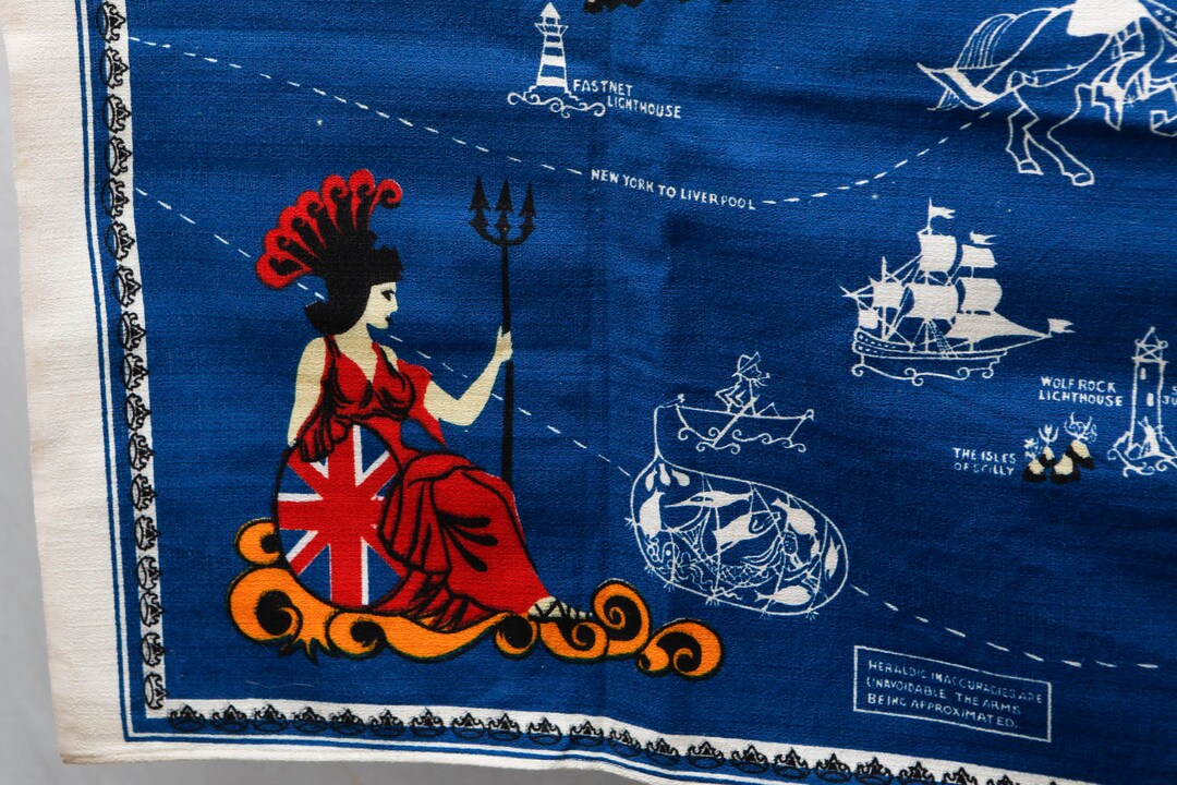 Vintage Linen Map Tablecloth Textiles Midcentury California Brown Green ...