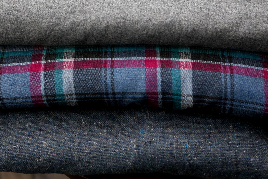 Vintage Gray Blue Wool 3 Pieces by the Yard - Gray Nubby Textured ...