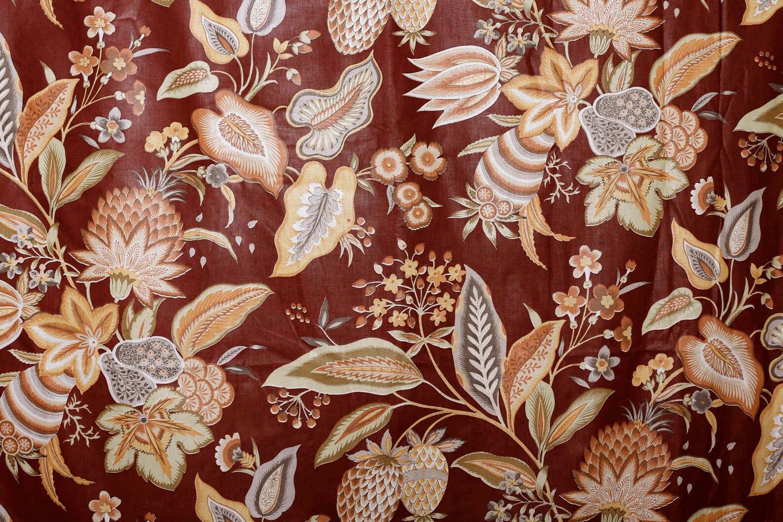 Vintage Jay Yang Brown Ornate Floral Fabric earth Tones W - Etsy