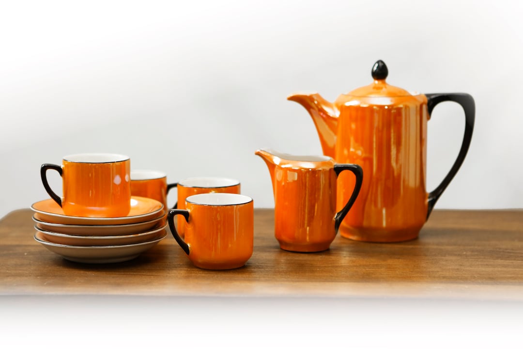 Antique Rudolstadt B Germany Art Deco Orange Tangerine Black Lusterware ...