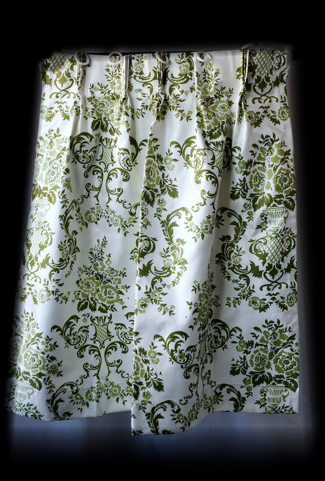 Vintage 60's Sears Roebuck Fiberglass White Curtains W Olive Green ...