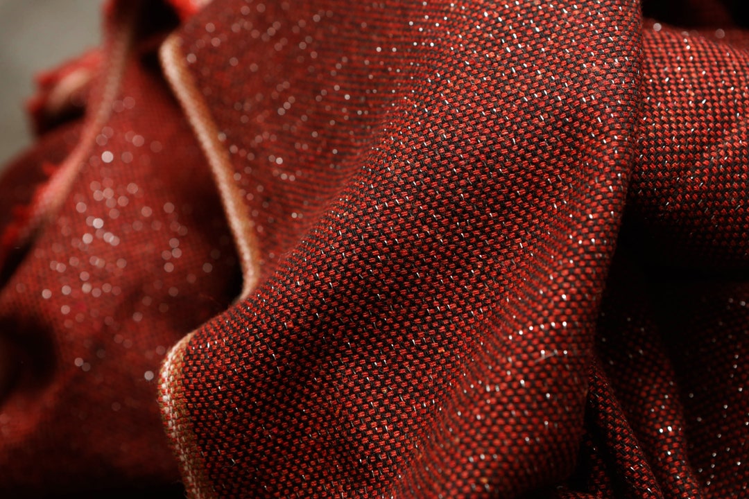 Rust Orange Maroon Wine Redish Heavyweight Woven Cotton Fabric W Gold ...