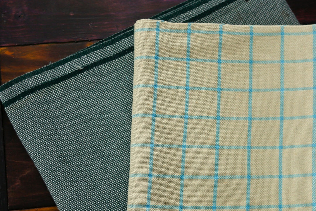 Green Thatched Wool Clothing Fabric /synth Blend Turquoise and Pale ...