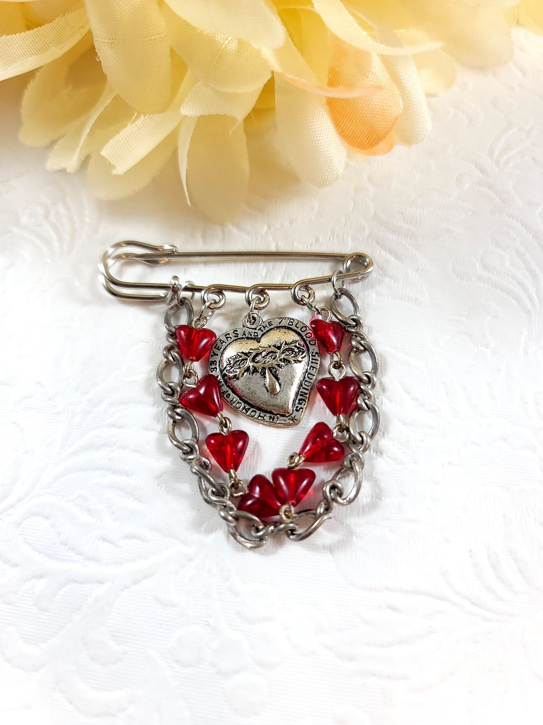 Safety Pin Religious Brooch / Sacred Heart Jesus Medal / Re-purposed ...