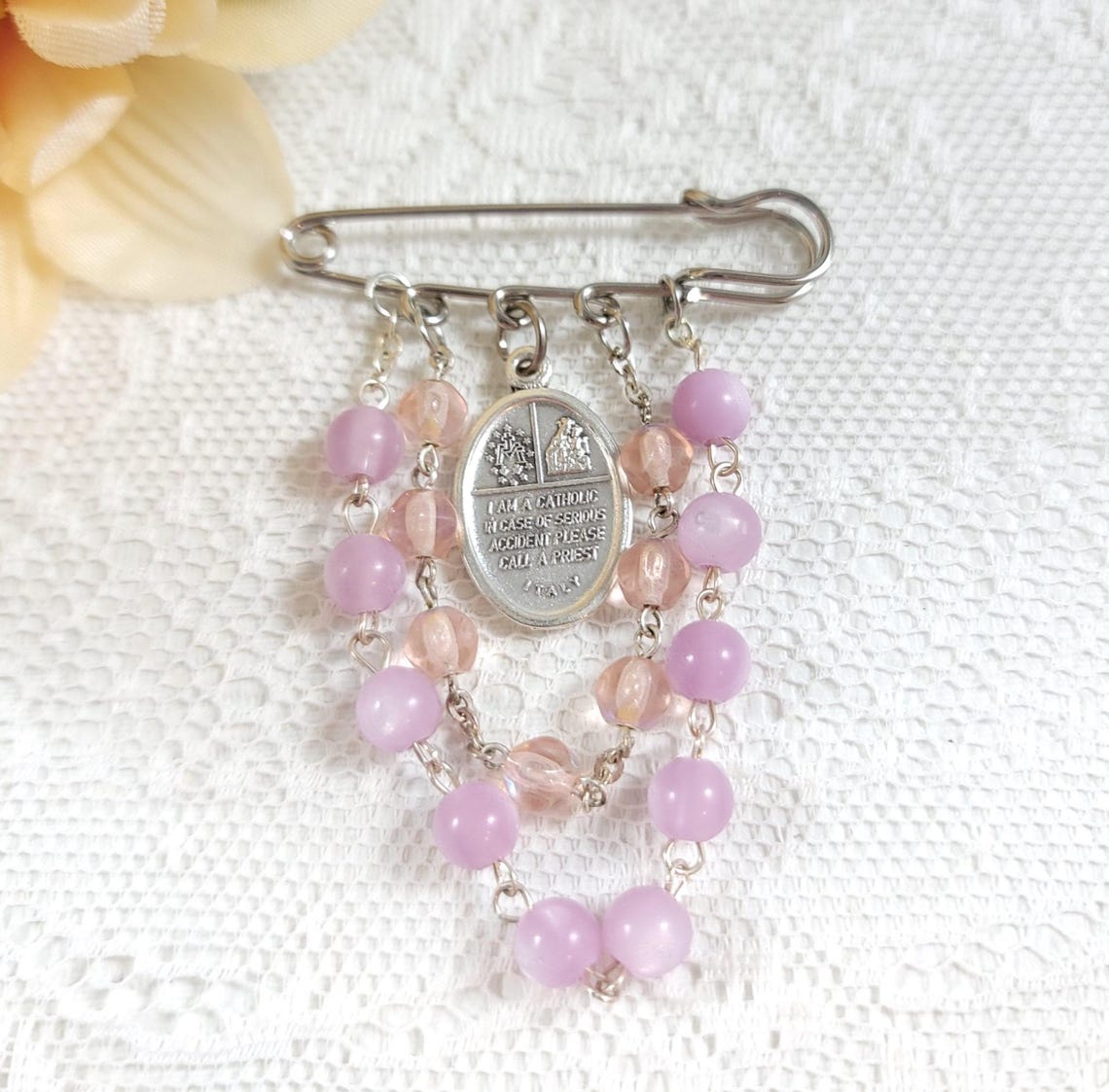 Handmade Assemblage Safety Pin Religious Brooch/four Way Crucifix Medal ...
