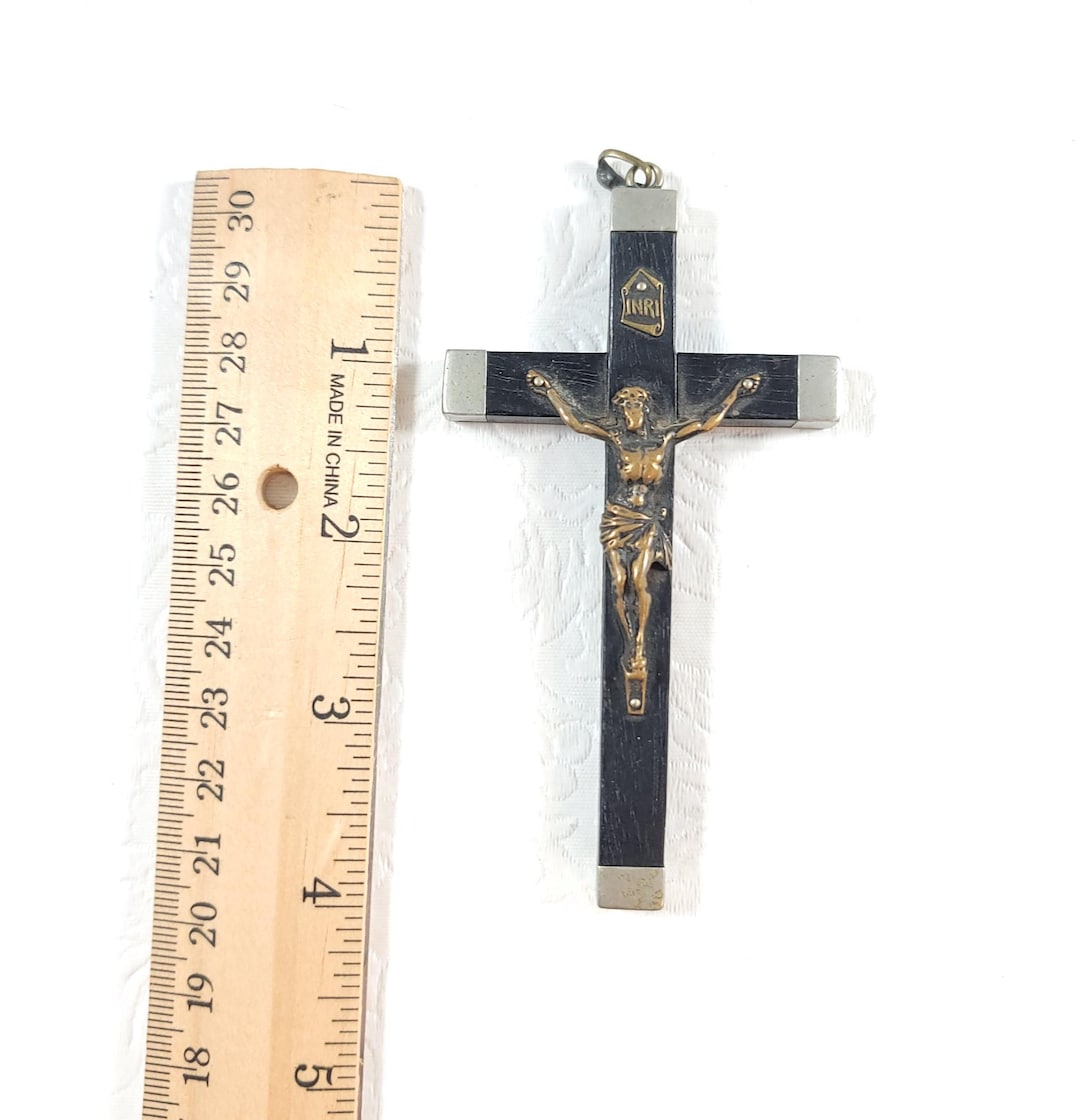 Vintage Distressed Crucifix - Wood Inlay - 4 Inches Pectoral Cross ...