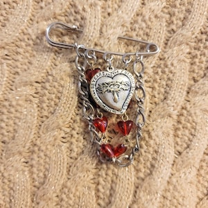 Safety Pin Religious Brooch / Sacred Heart Jesus Medal / Re-purposed ...