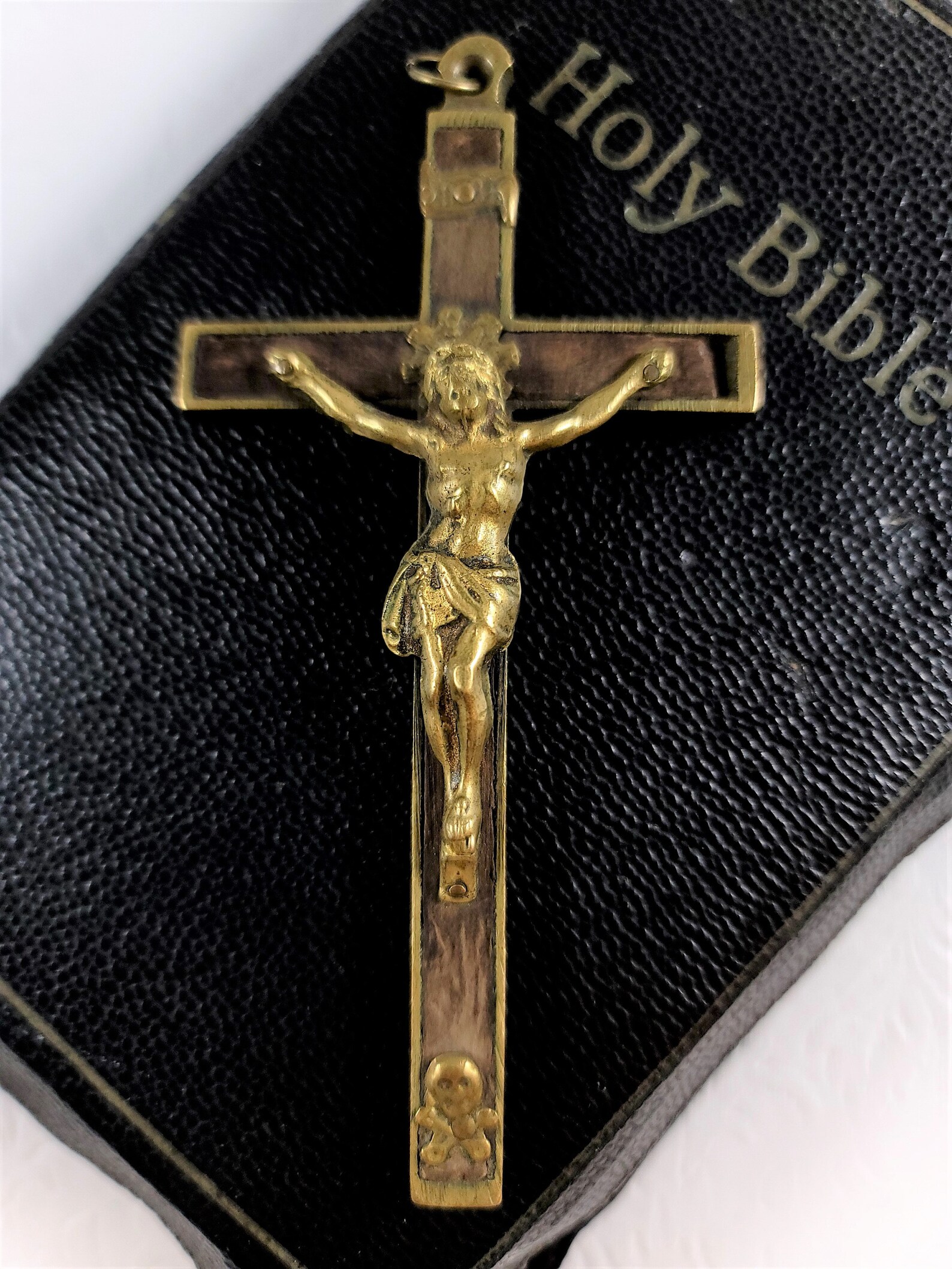 Vintage Distressed Crucifix Skull & Crossbones Wood Inlay - Etsy