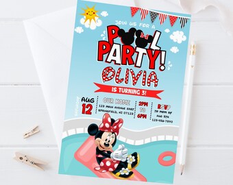 Minnie Mouse Birthday Invitation - Pool Party - Summer Party ...