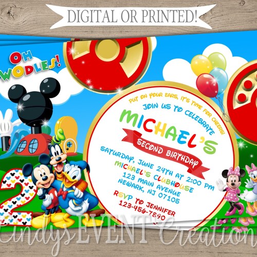 Mickey Mouse Clubhouse Birthday Invitation Minnie Mouse - Etsy