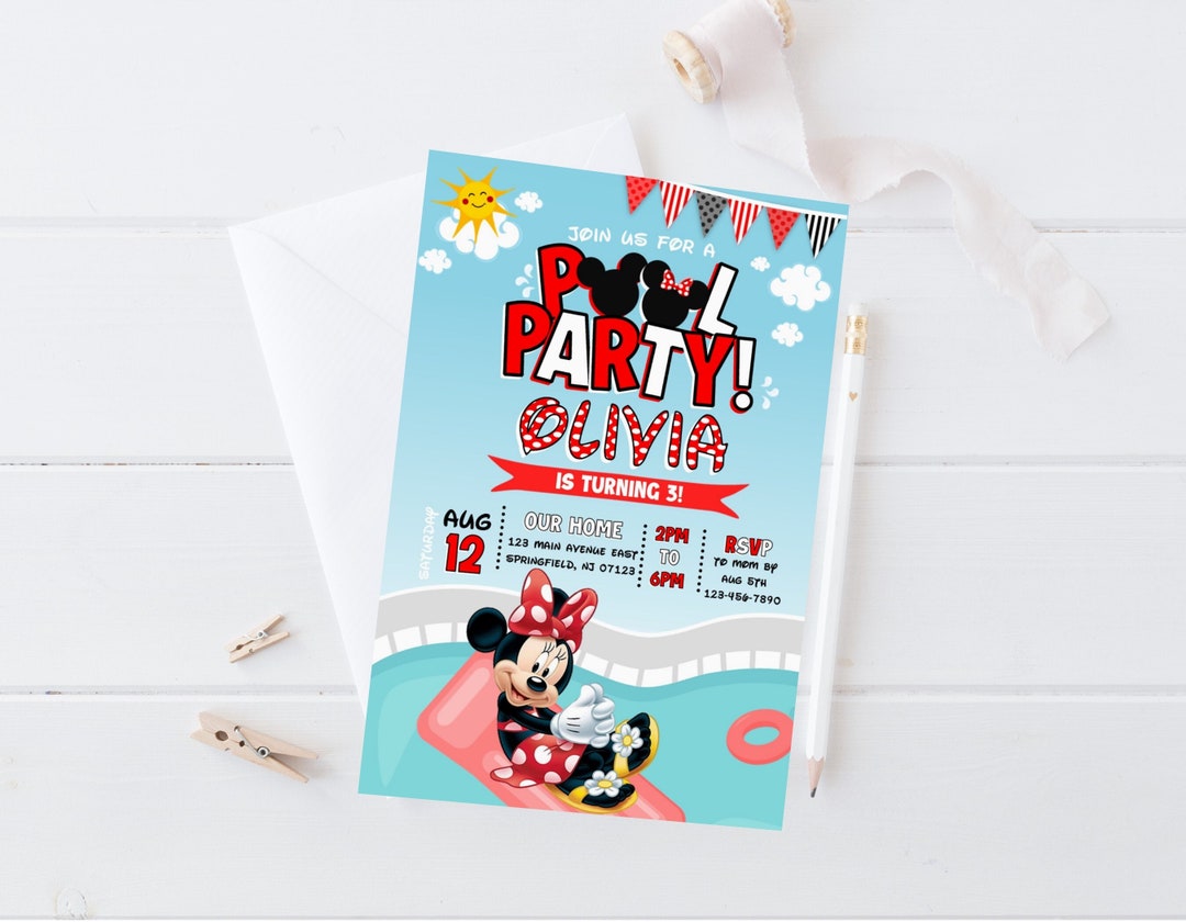 Minnie Mouse Pool Party Invitation - Etsy