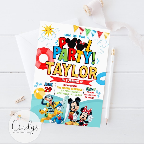 Mickey Mouse Clubhouse Birthday Pool Party Invitation - Etsy