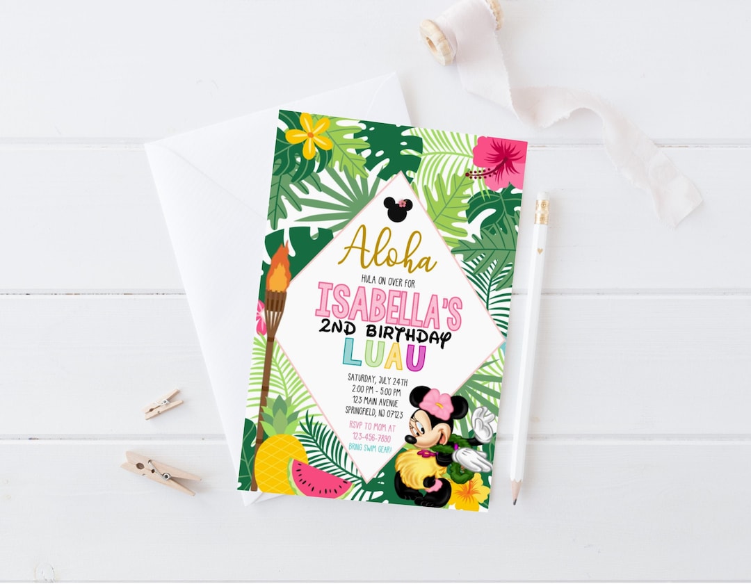 Minnie Mouse Luau Birthday Invitation Digital - Add on Prints - Etsy