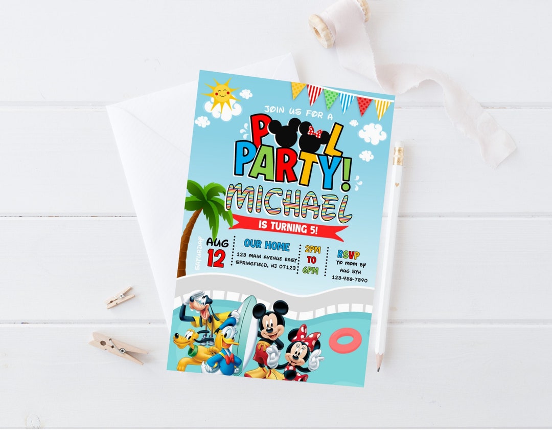Mickey Mouse Pool Party Invitation - Etsy