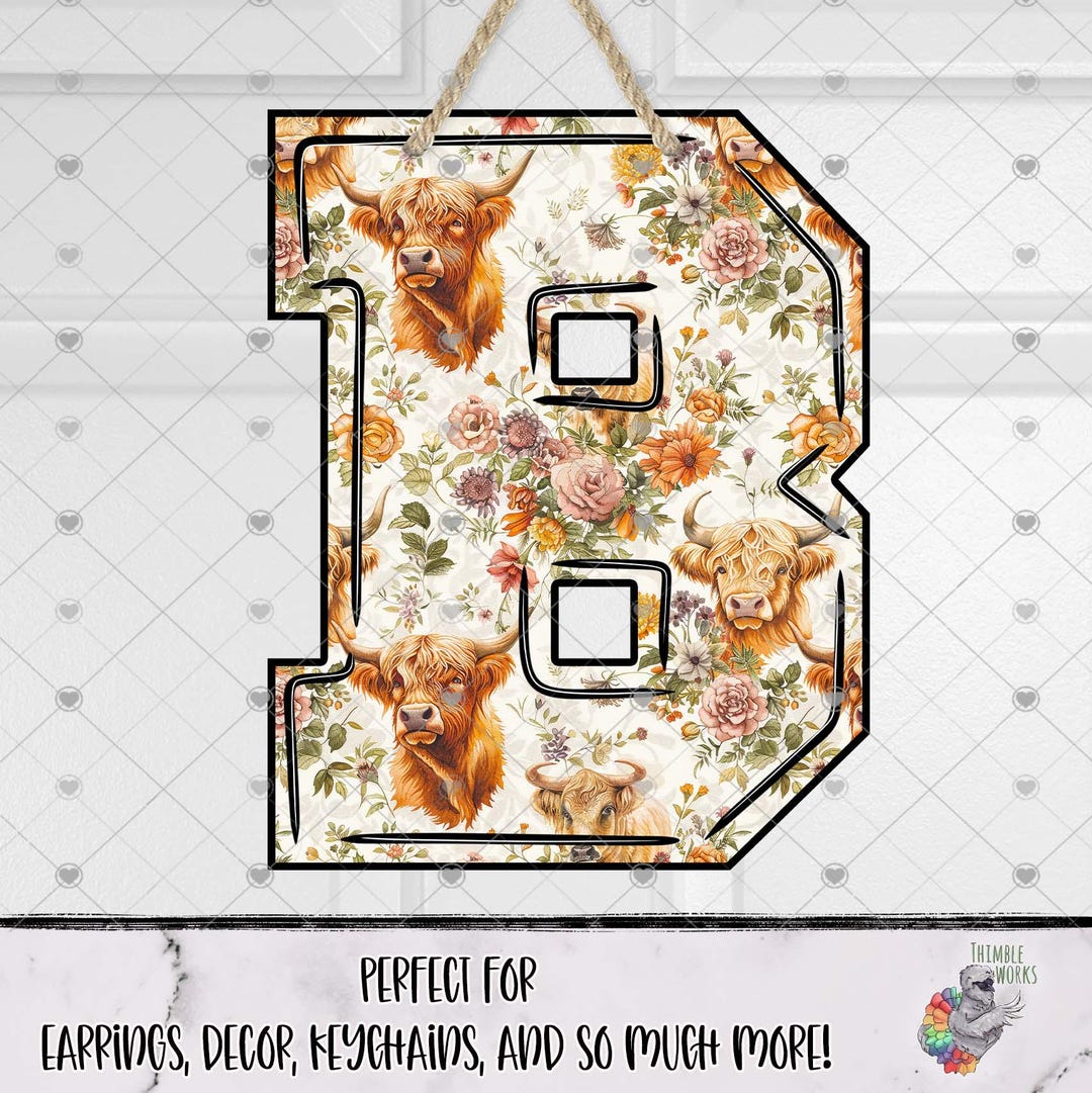Letter B Floral Sublimation Design: Initial Monogram (PNG Digital ...