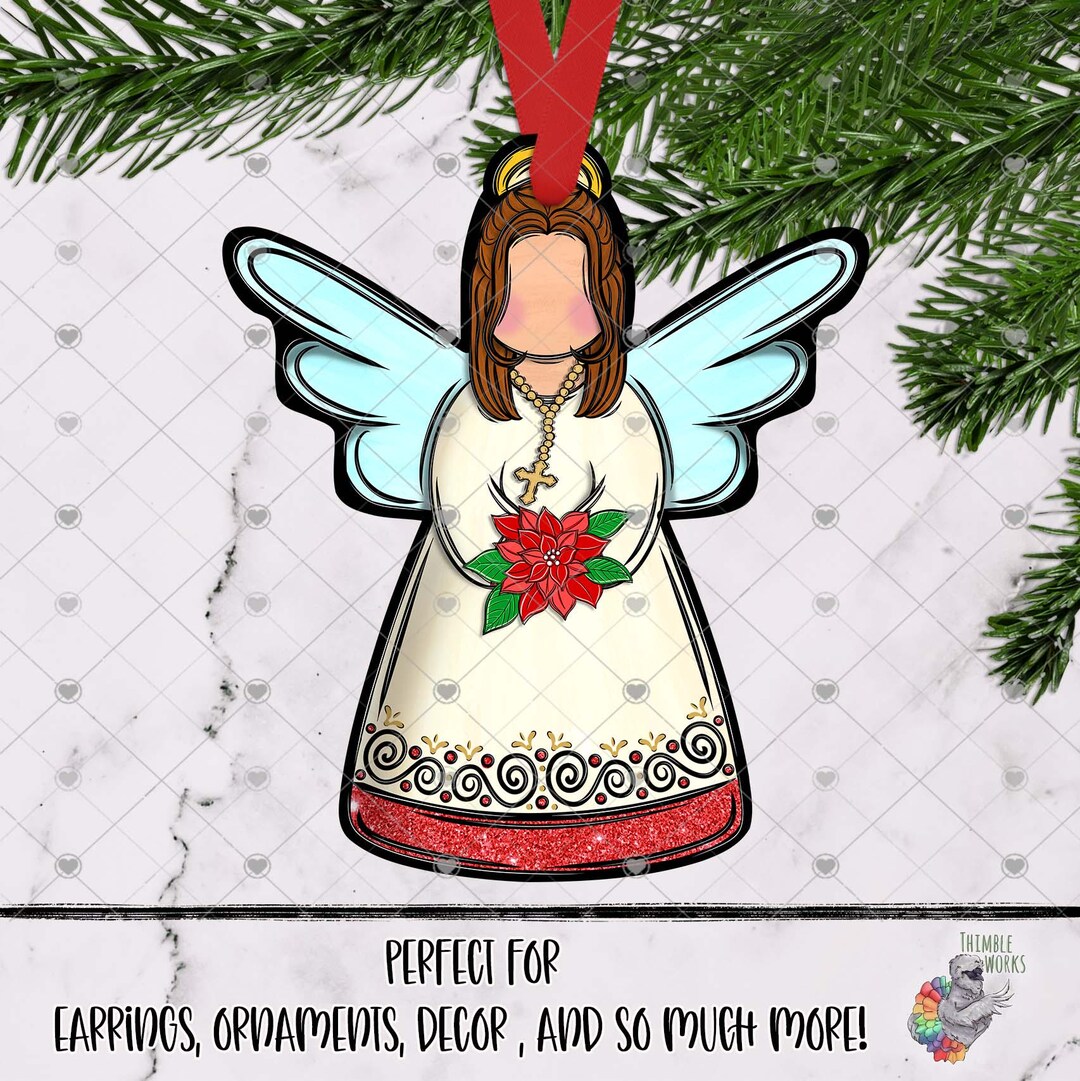 Red Poinsettia Angel Sublimation Design, Praying Angel Ornament ...