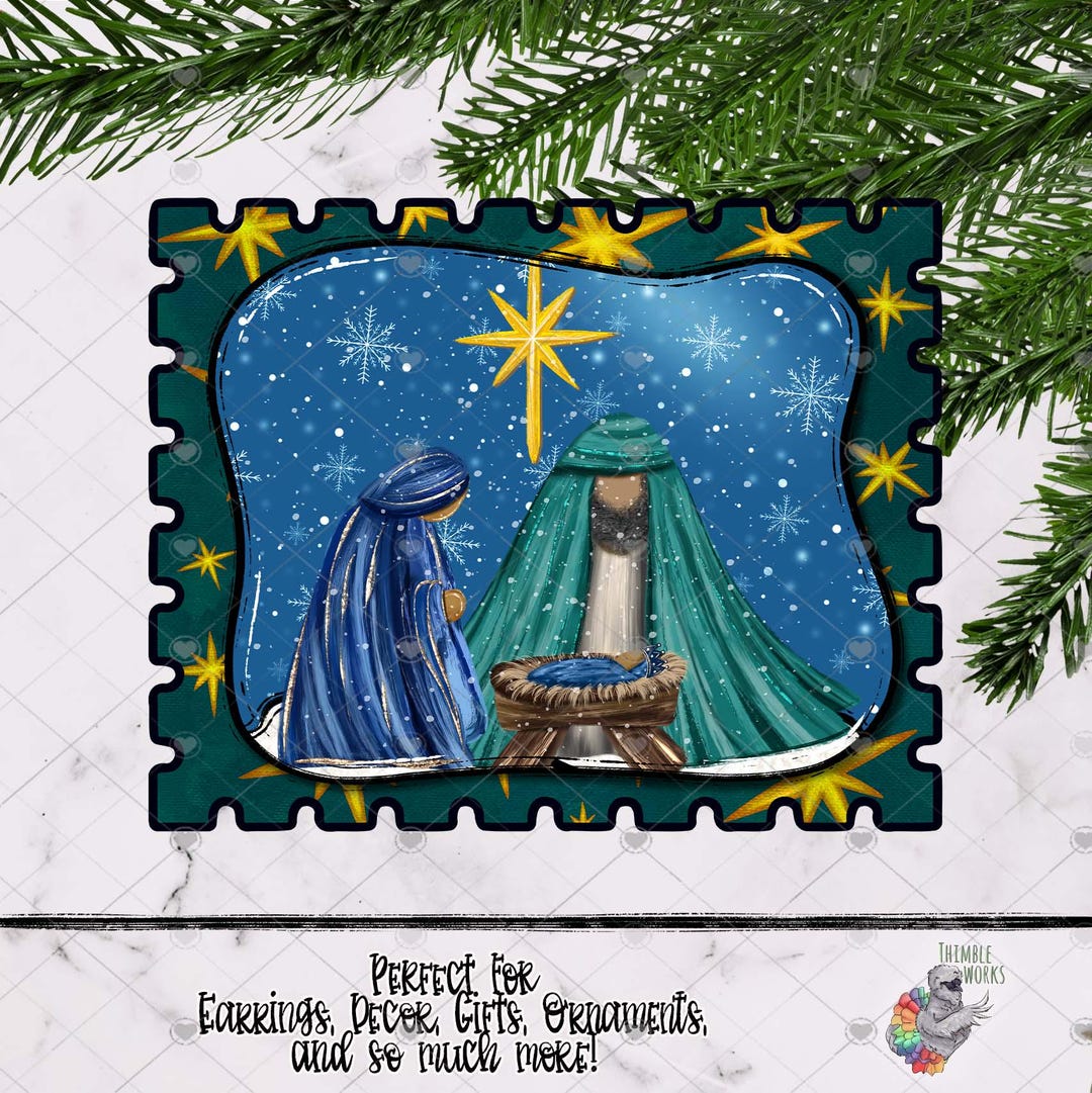 Nativity Stamp Sublimation Design, Stamp Ornament, Christmas Ornament ...