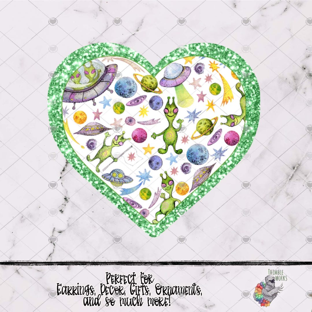 Alien Heart Earring Design, UFO Png, Valentines Day Design, UFO Heart ...