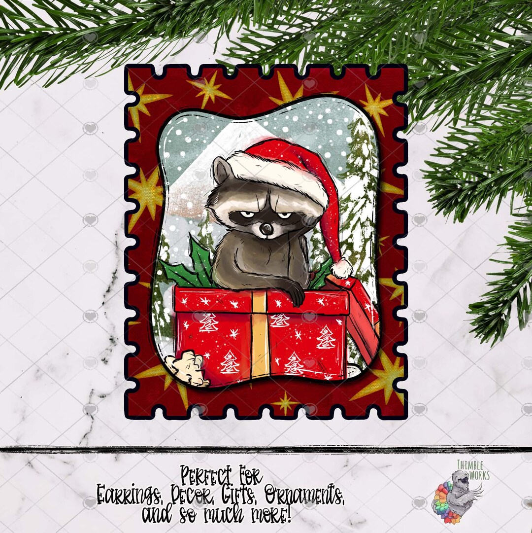 Grumpy Raccoon Stamp Design, Stamp Ornament, Christmas Ornament ...