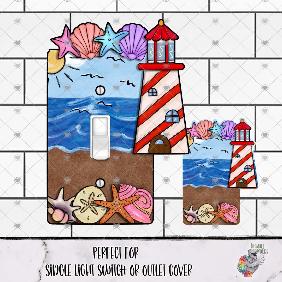Red Lighthouse Outlet Cover Sublimation Design, Beach Light Switch ...