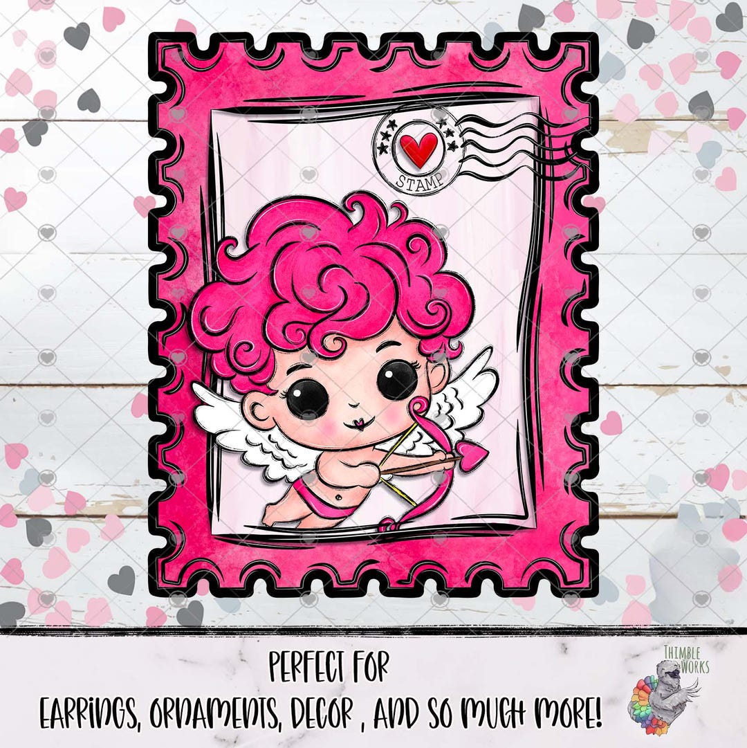 Valentine Cupid Stamp Sublimation Design (PNG): Earring, Jewelry, Charm ...